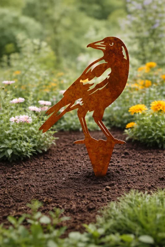 Magpie - Head Turned Corten Steel Garden Sculpture - Iron Leaf Studio